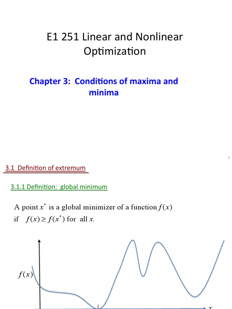 E1 251 Linear and Nonlinear Op2miza2on: Chapter 3: Condi/ons of Maxima ...