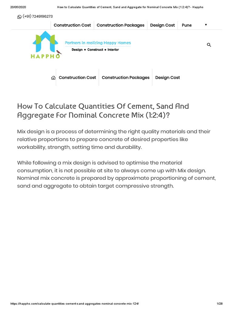 How To Calculate Quantities of Cement, Sand and Aggregate For Nominal ...