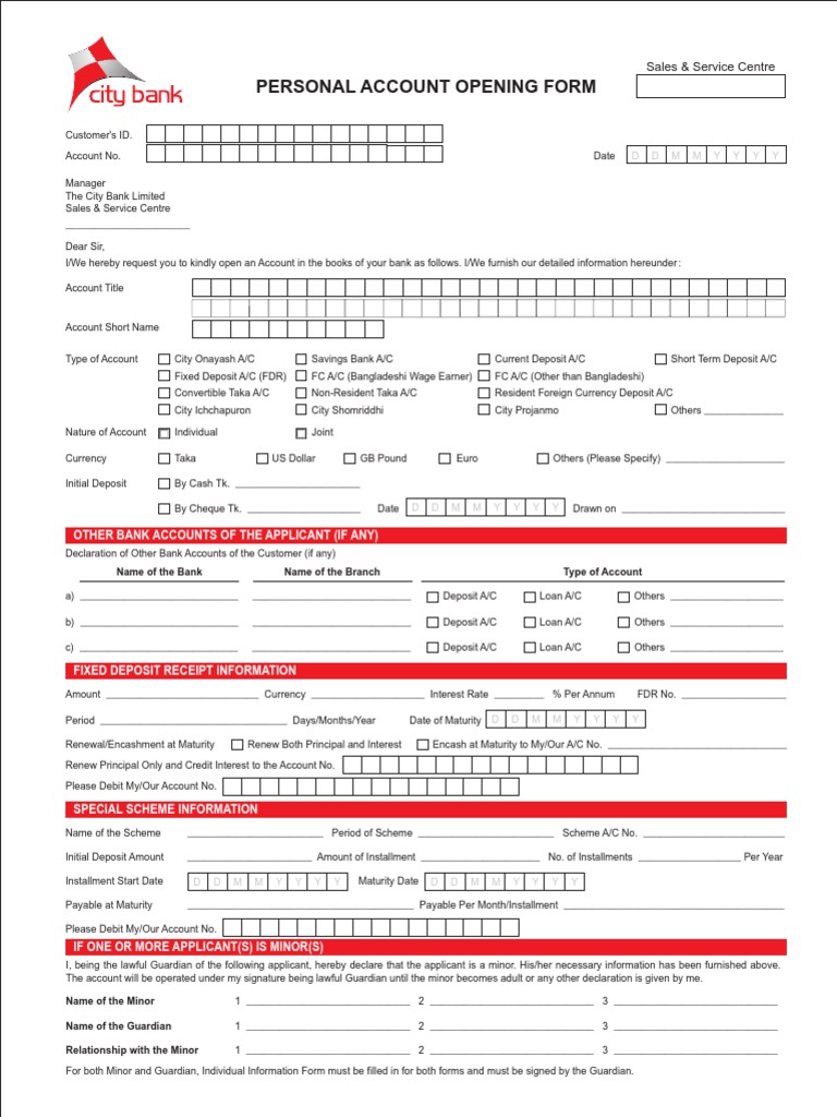 Personal Account Opening Form: Ddmmyyyy | PDF | Overdraft | Cheque