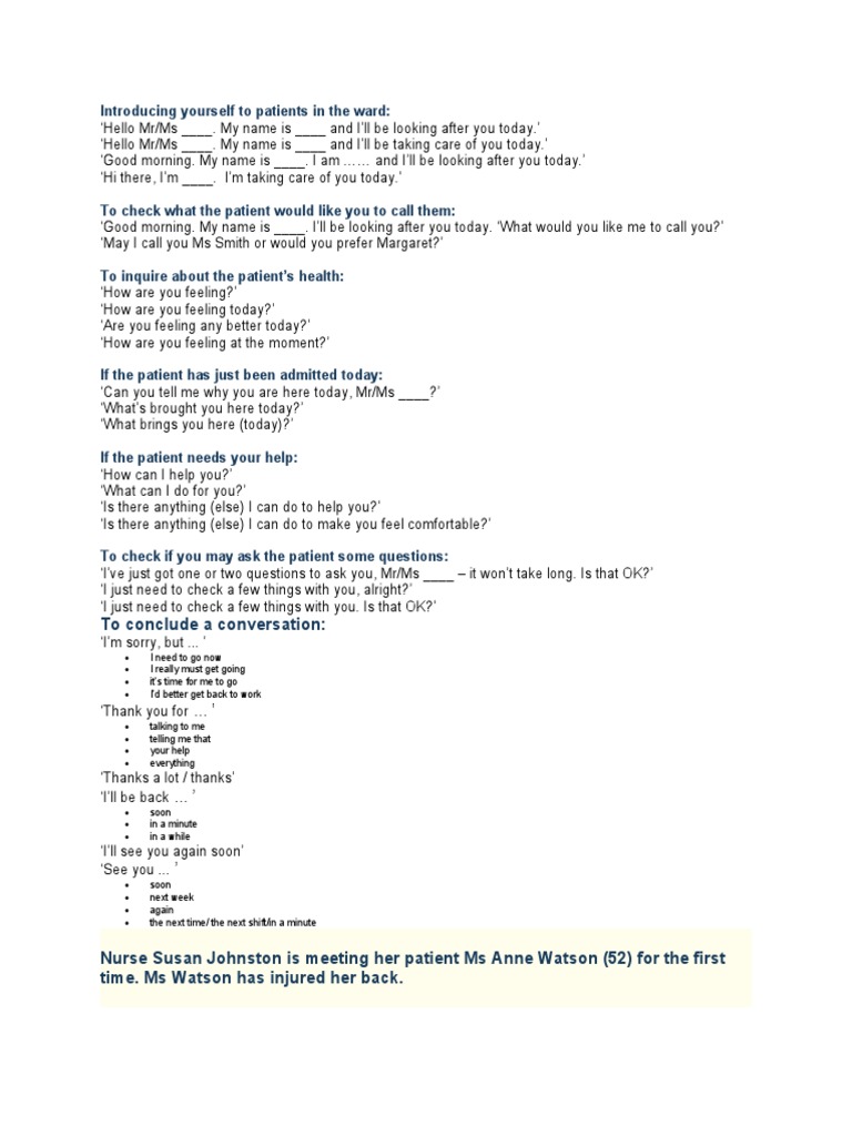 Dialogue Nurse-Patient | PDF