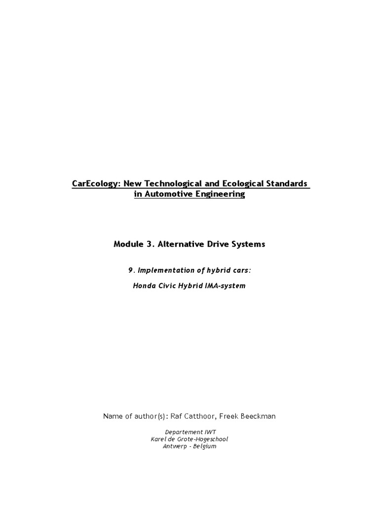 Honda IMA Hybrid System PDF | PDF | Hybrid Vehicle | Electric Motor