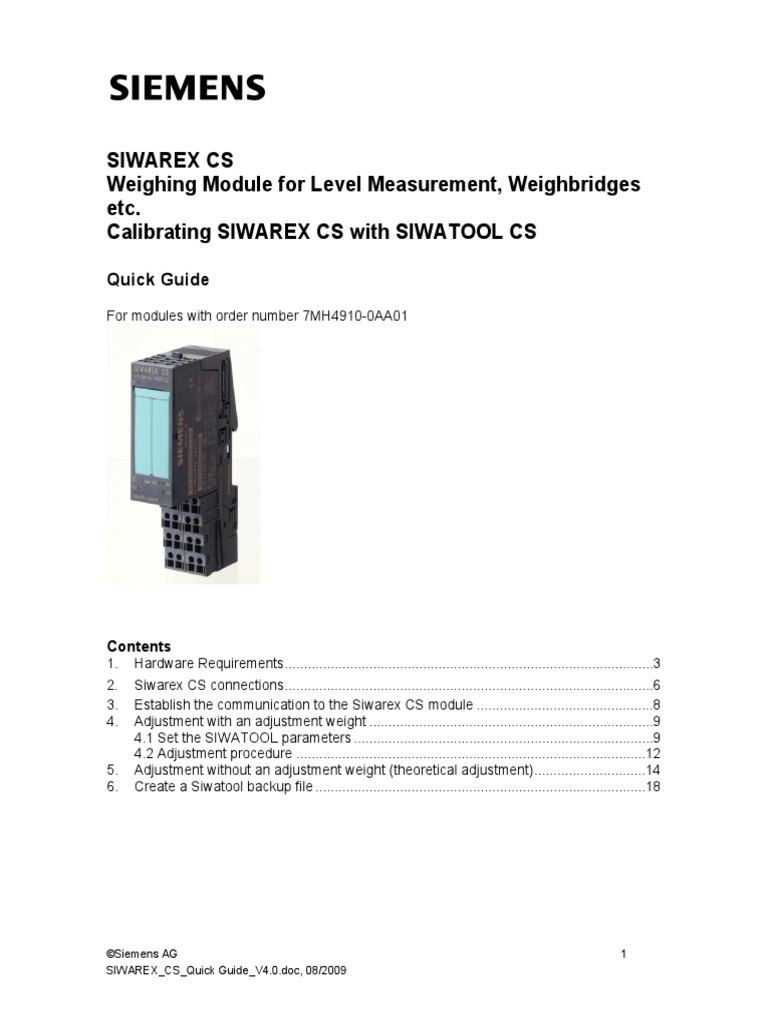 SIWAREX CS Quick Guide V4 0 PDF | PDF | Calibration | Weight