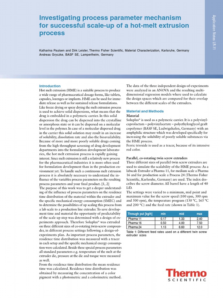 LR71 e Investigating Process Parameter Mechanism | PDF | Extrusion | Polymers