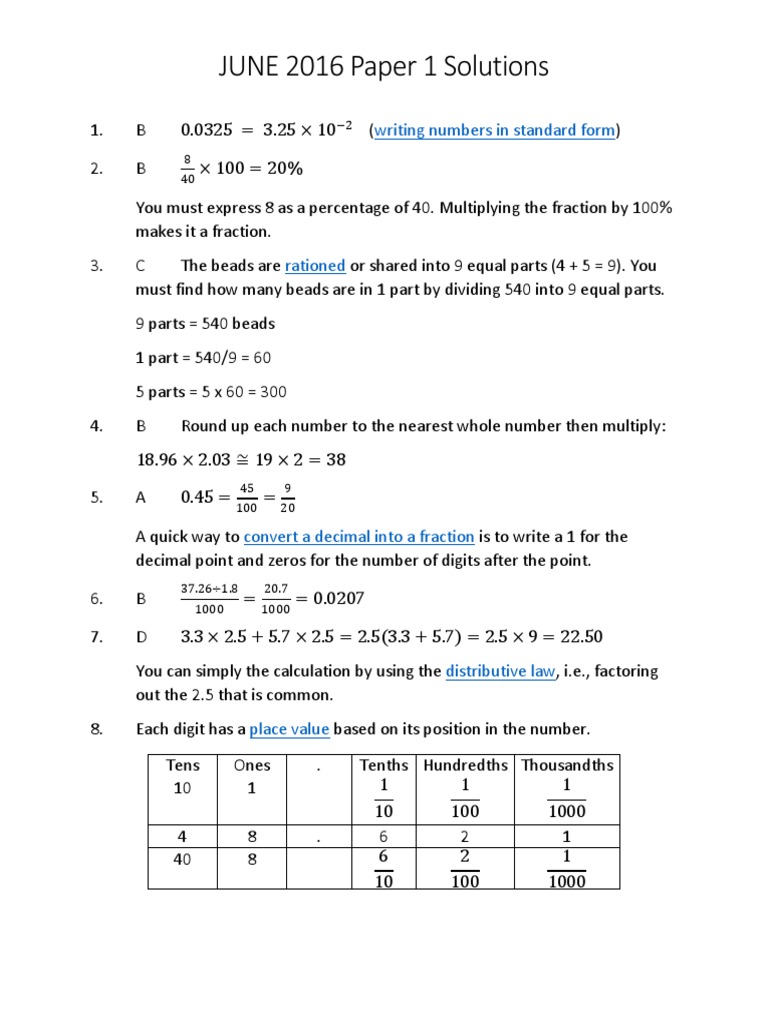 CSEC Mathematics June 2016 Paper 1 Solutions | PDF | Area | Fraction ...