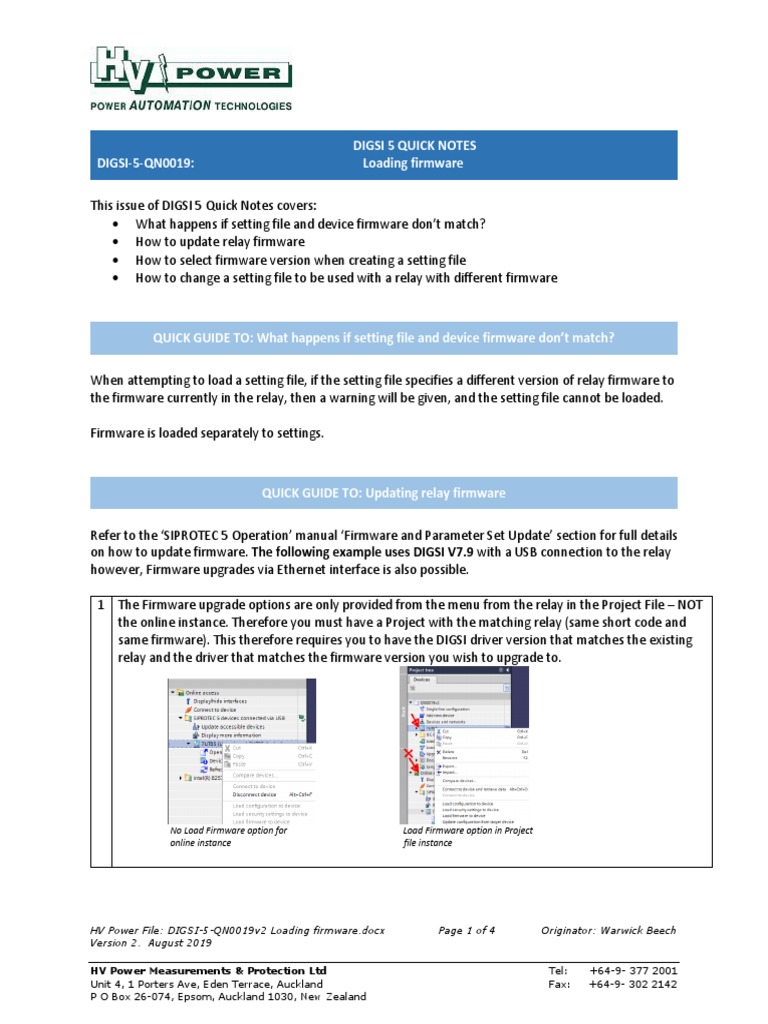 Digsi 5 Quick Notes Digsi-5-Qn0019: Loading Firmware | PDF | Usb | Relay