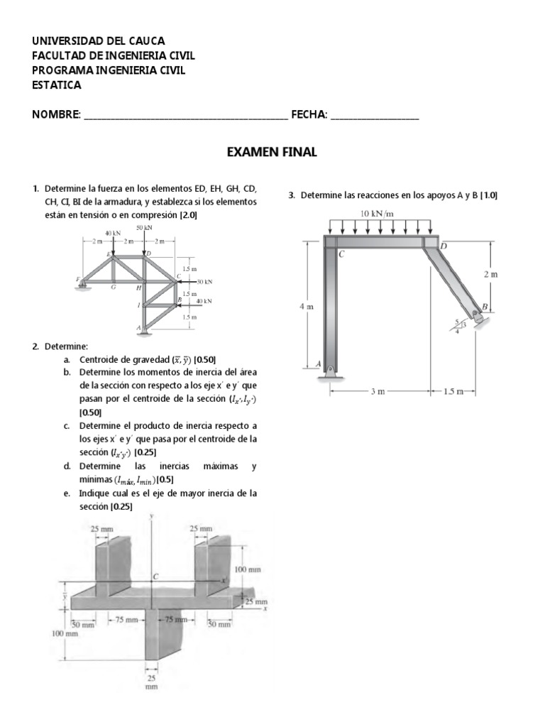 Examen Final Estatica PDF | PDF