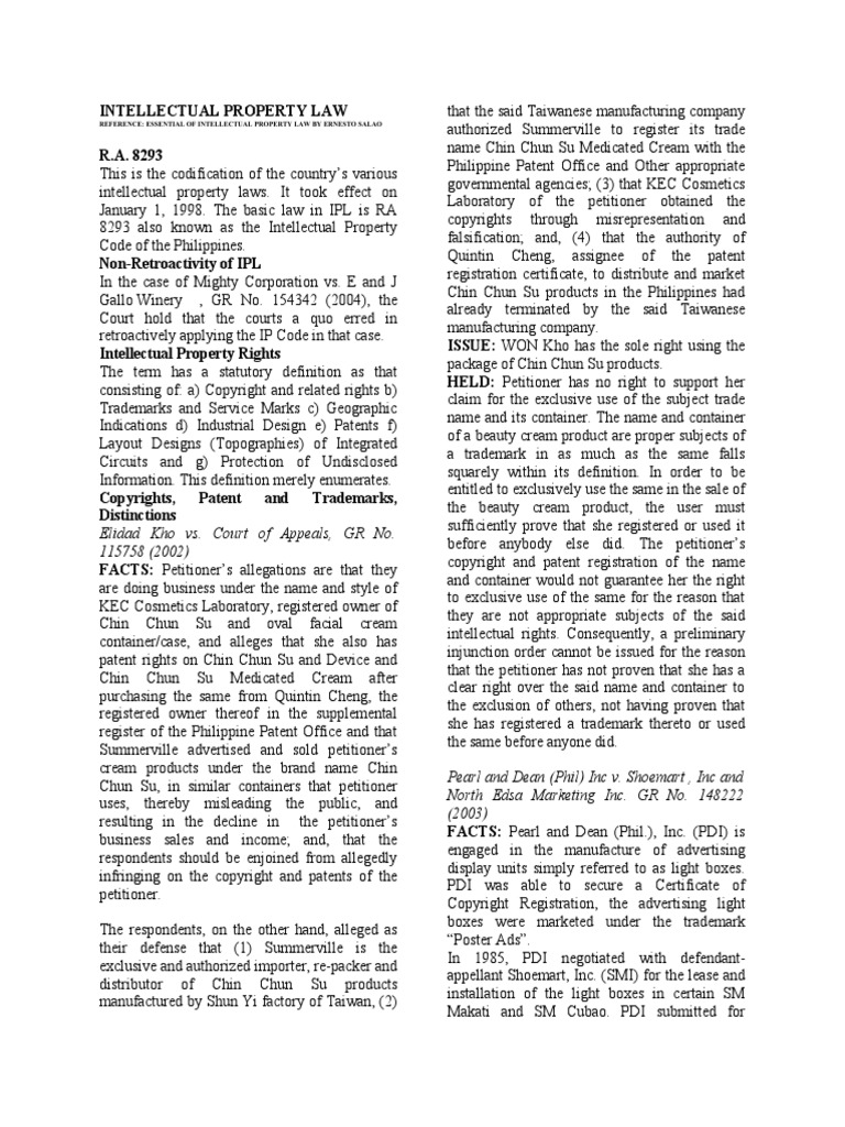 Intellectual Property Law Reviewer | PDF | Patent Application | Glossary Of Patent Law Terms