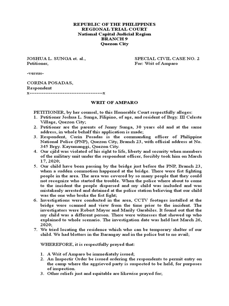 Writ of Amparo | PDF | Judiciaries | Justice