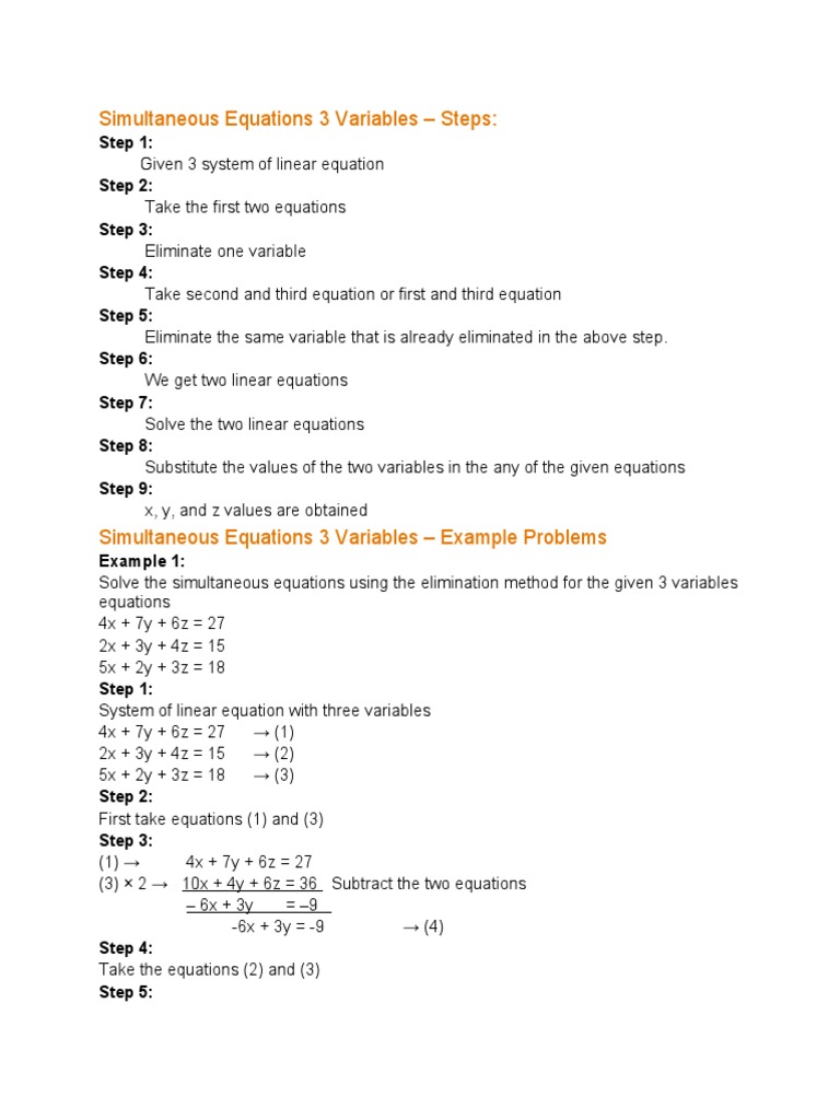 Simultaneous Equations 3 Variables | PDF | Equations | Teaching Mathematics