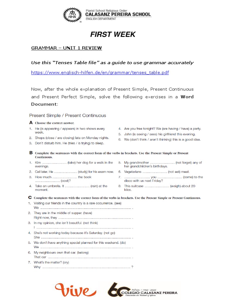 Present Tenses and Reading Workshop | PDF