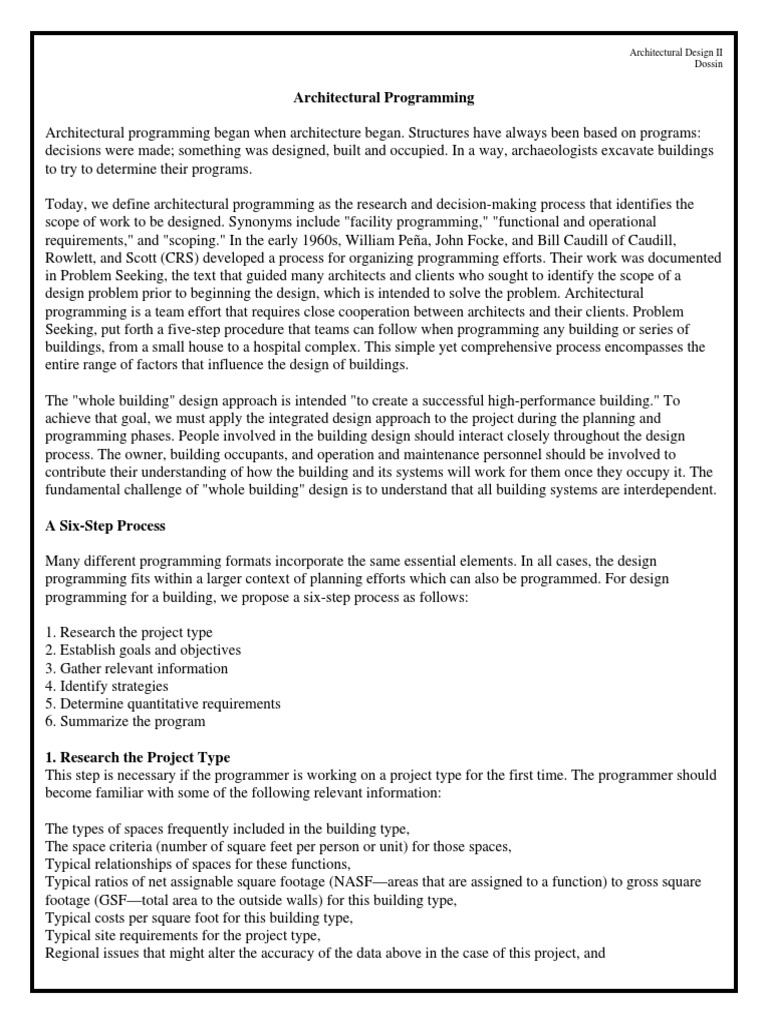 Architectural Programming: Architectural Design II Dossin | PDF | Goal ...