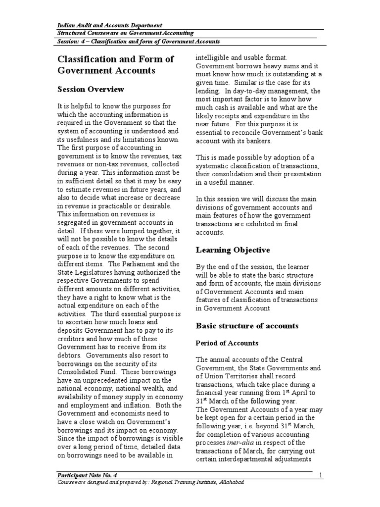 Classification of Government Accounts | PDF | Expense | Financial ...