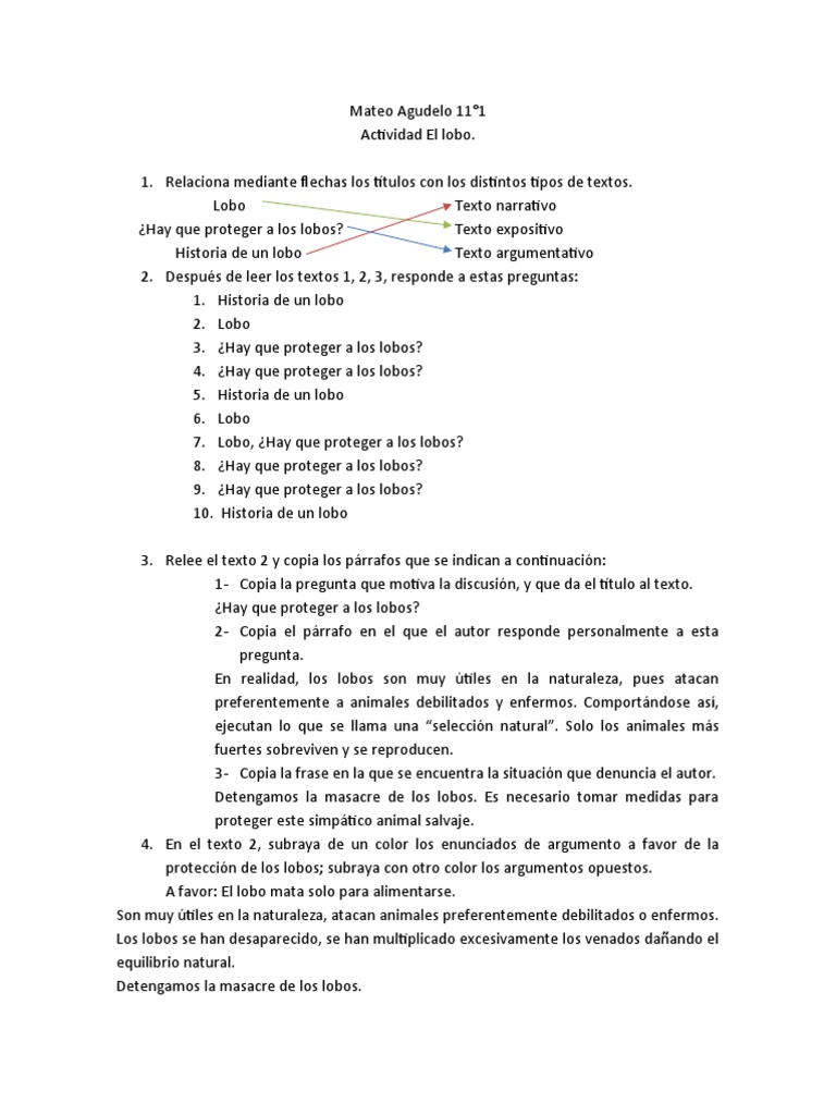 Tipos de textos sobre lobos | PDF