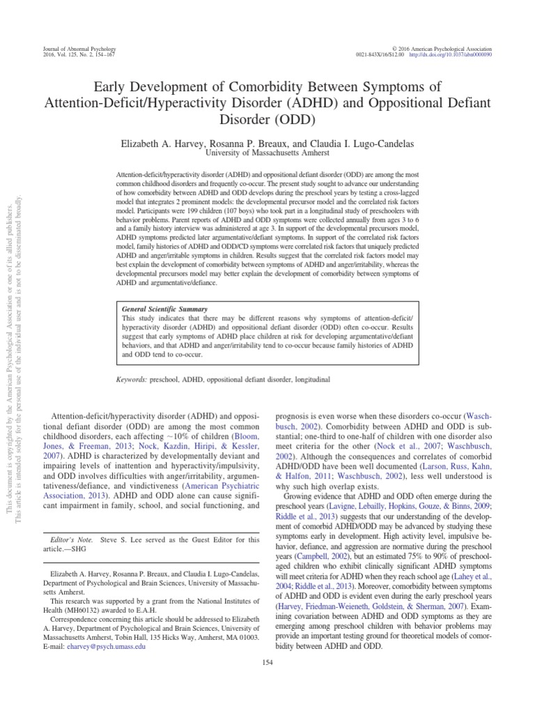 Early Development of Comorbidity Between Symptoms of Attention-Deficit/Hyperactivity Disorder ...