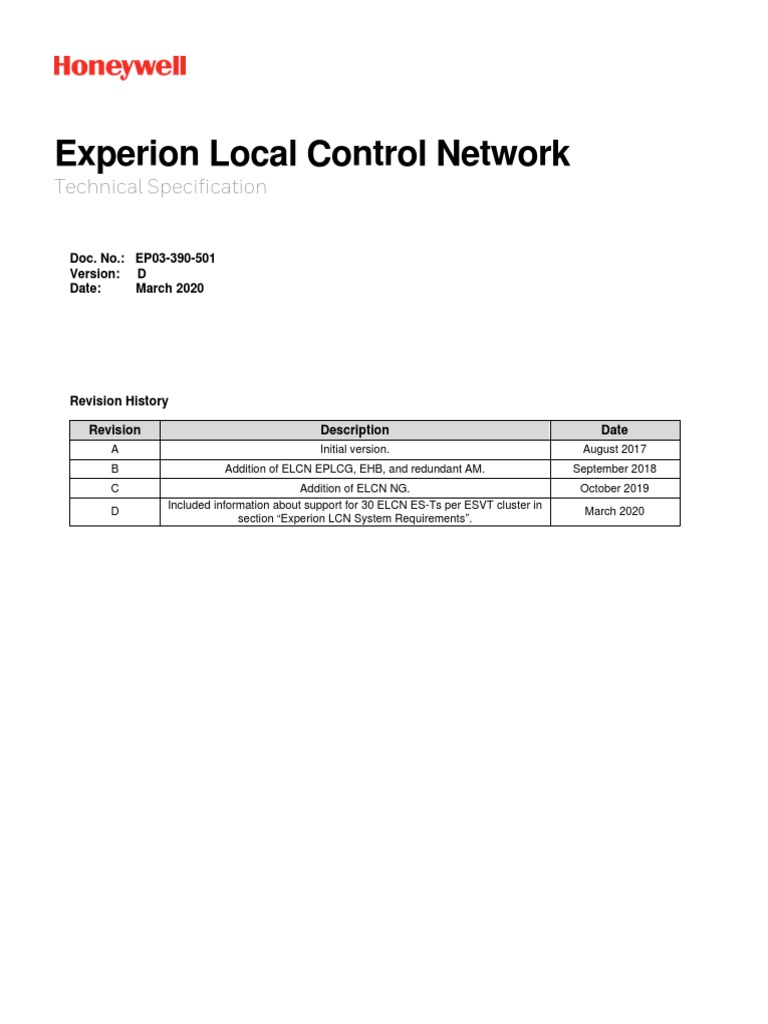 Experion LCN Tech Spec PDF | PDF | Ethernet | Node (Networking)