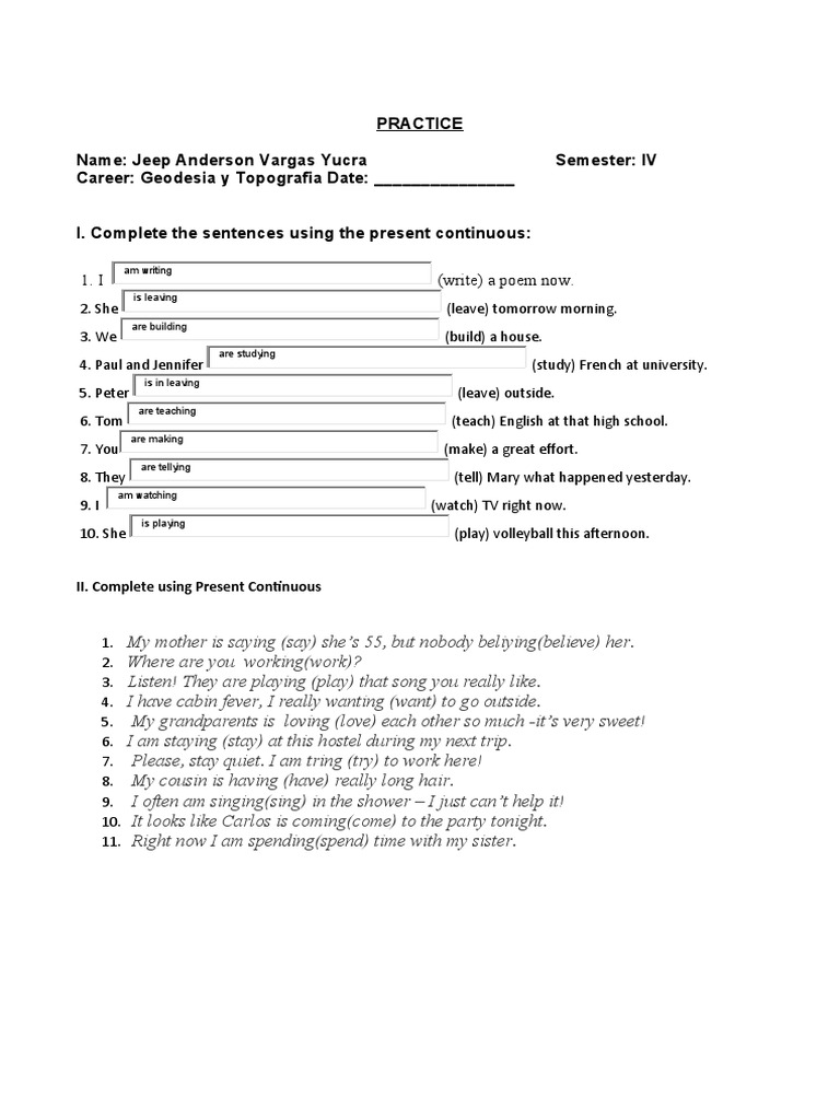 PRACTICE pRESENT CONTINUOUS | PDF | Language Arts & Discipline