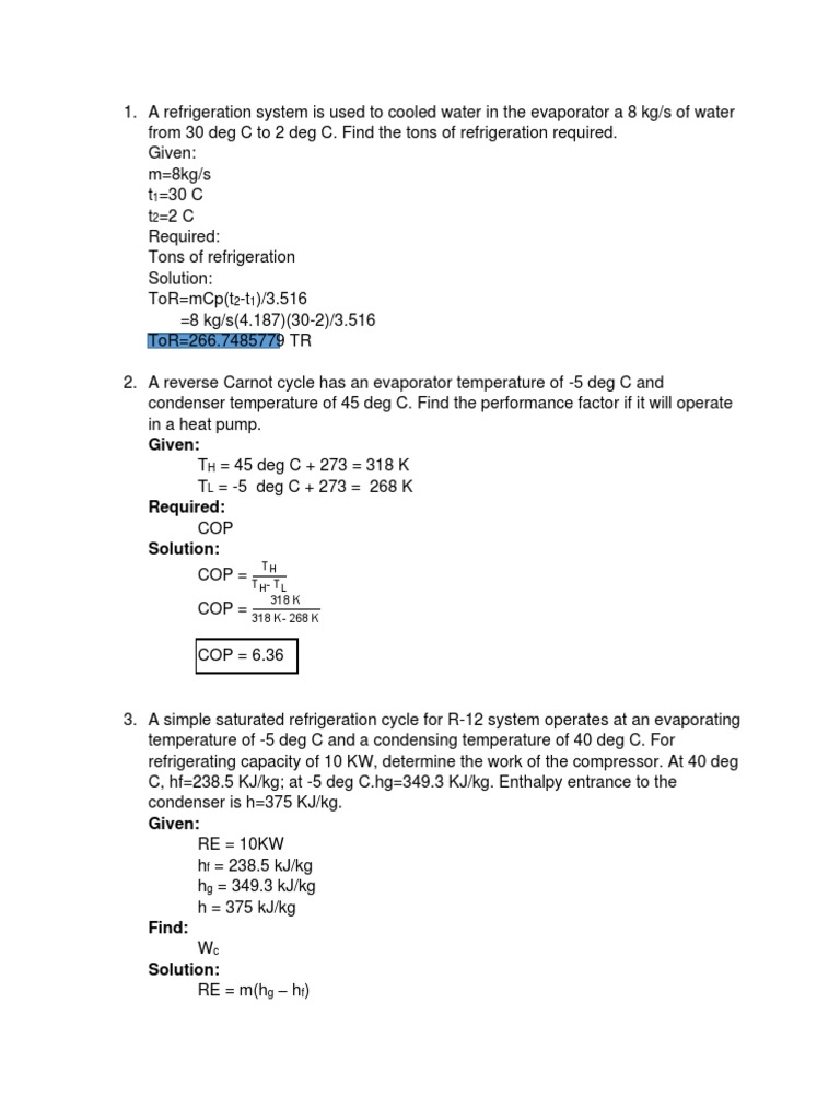 Analysis of Refrigeration System Performance Calculations | PDF | Heat ...