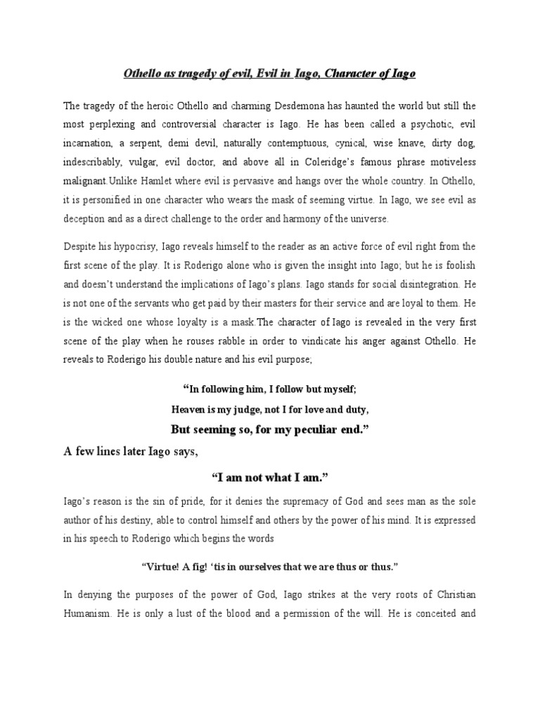 Character of Iago | PDF | Iago | Othello