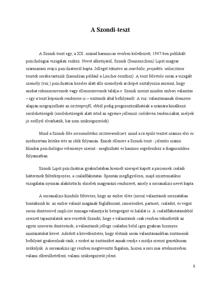 Szondi Teszt - Leírás | PDF