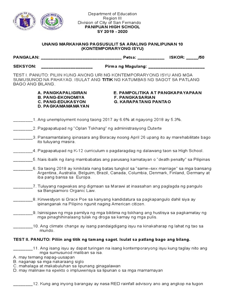 First Periodical Test Grade10 Edited | PDF