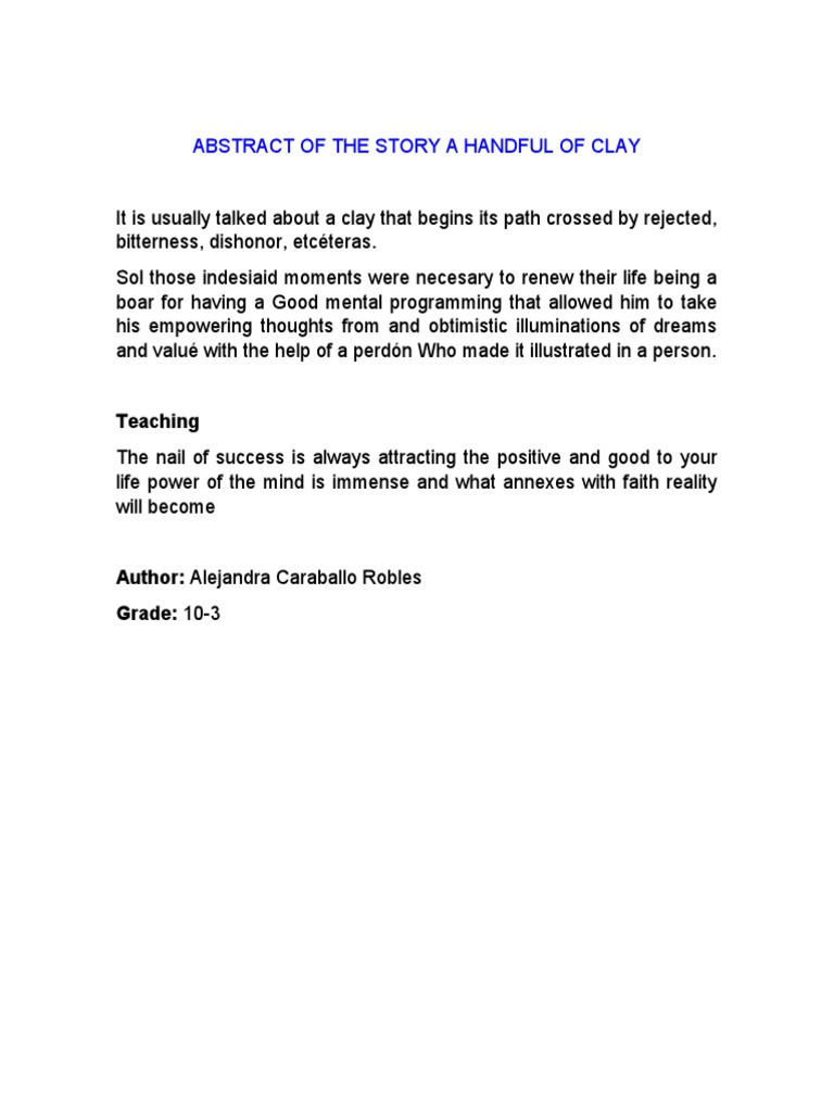 Abstract of The Story A Handful of Clay | PDF