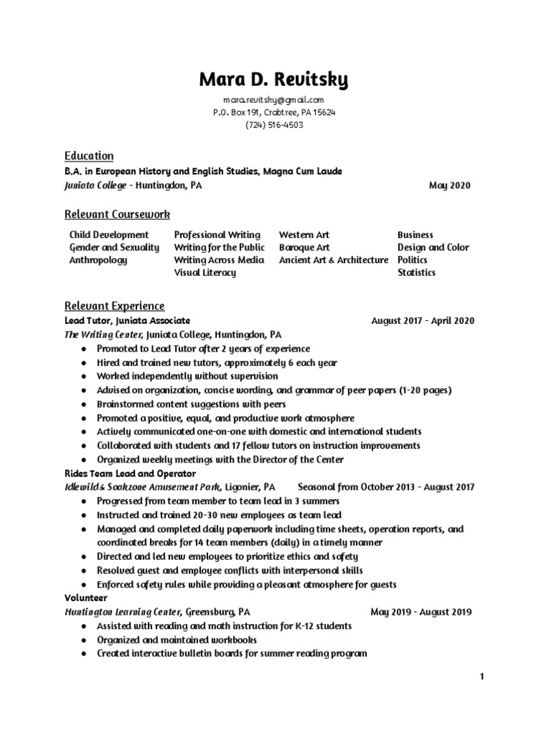 Revitsky-Resume May 2020 | PDF | Communication | Behavior Modification