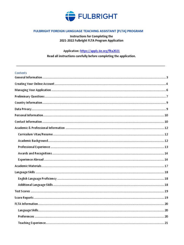 Fulbright Foreign Language Teaching Assistant (Flta) Program | PDF ...