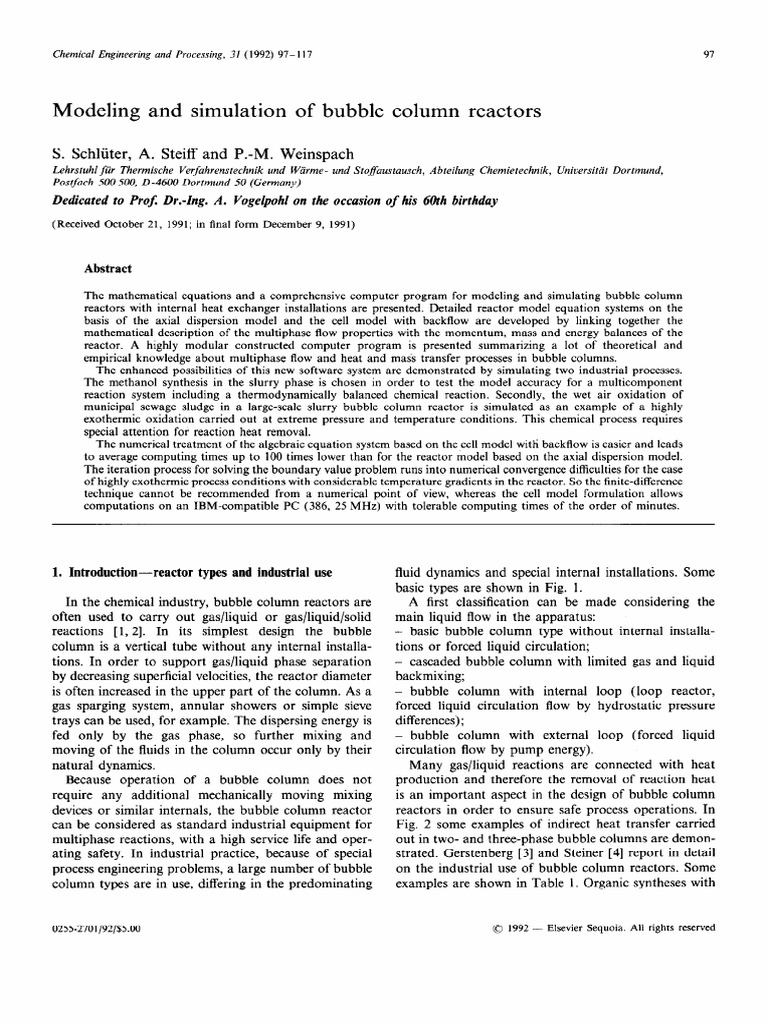 Modeling and Simulation of Bubble Column Reactors | PDF | Chemical Reactor | Fluid Dynamics
