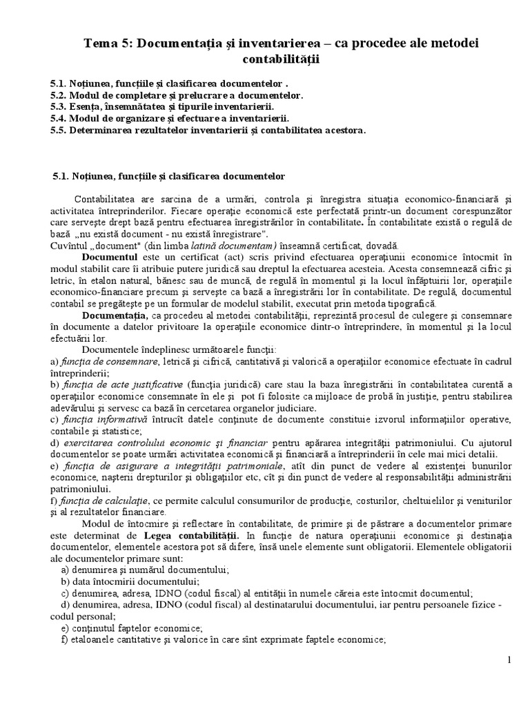 Documentatia Si Inventarierea - Contabilitate | PDF