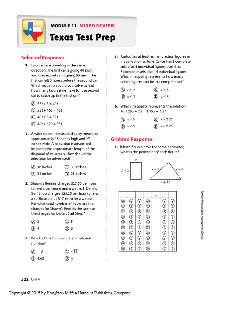 Texas Test Prep: Selected Response | PDF | Pressure | Equations