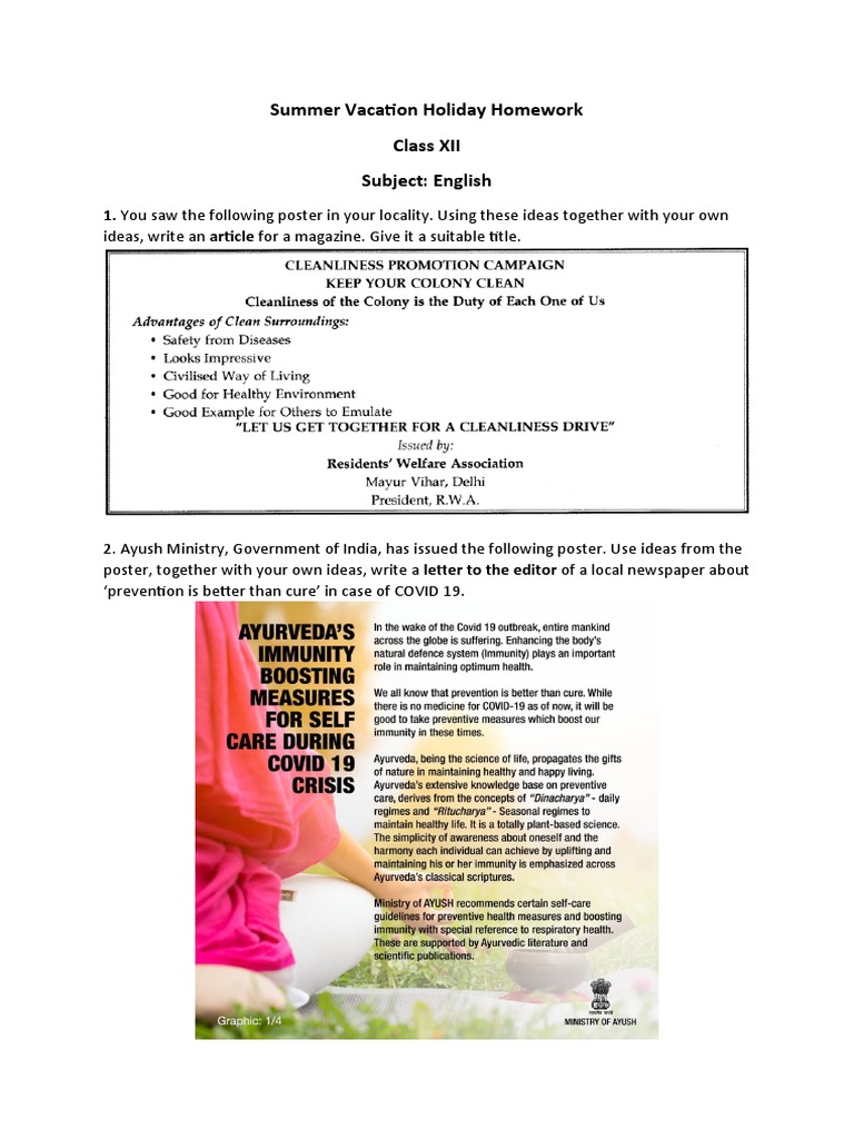 Summer Vacation Holiday Homework Class XII Subject: English | PDF | Economies | Business