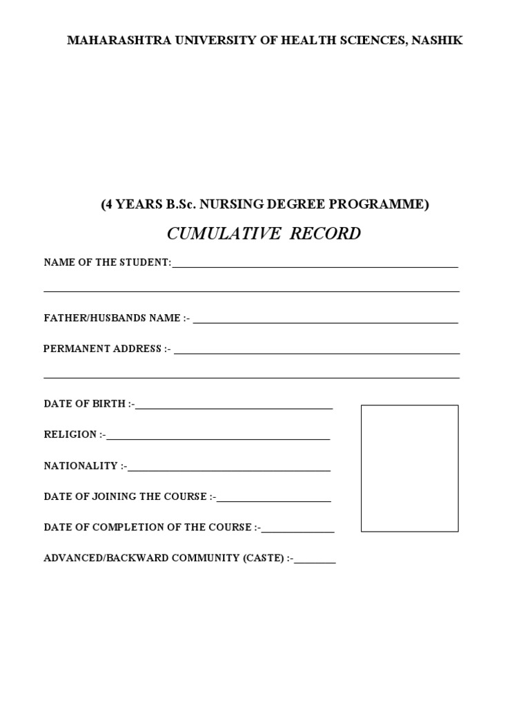 Cumulative Record: (4 Years B.Sc. Nursing Degree Programme) | PDF ...
