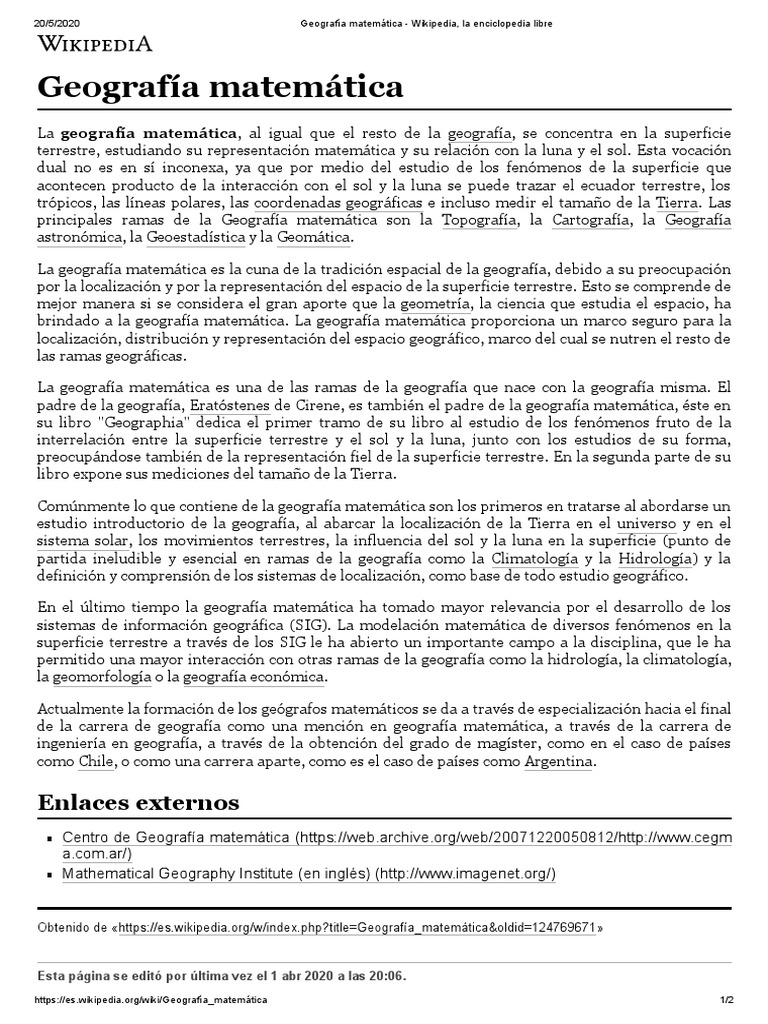 Geografía Matemática | PDF | Geografía | Wikipedia
