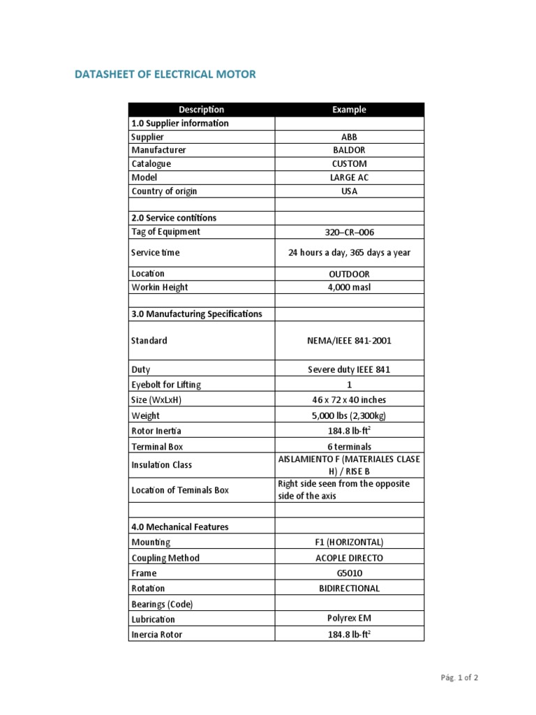 Format Datasheet Motors | PDF | Electric Motor | Power (Physics)