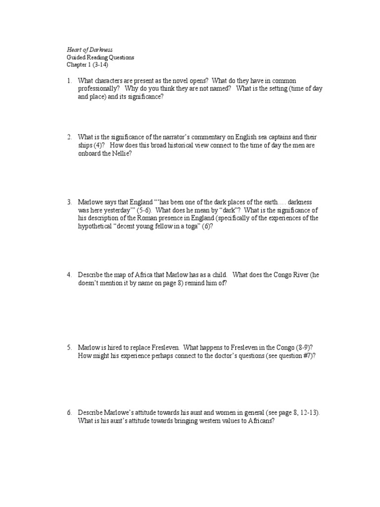 Heart of Darkness Chapter 1 Questions | PDF