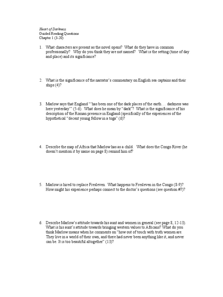 Heart of Darkness Chapter 1 Questions - Continued | PDF | Heart Of Darkness