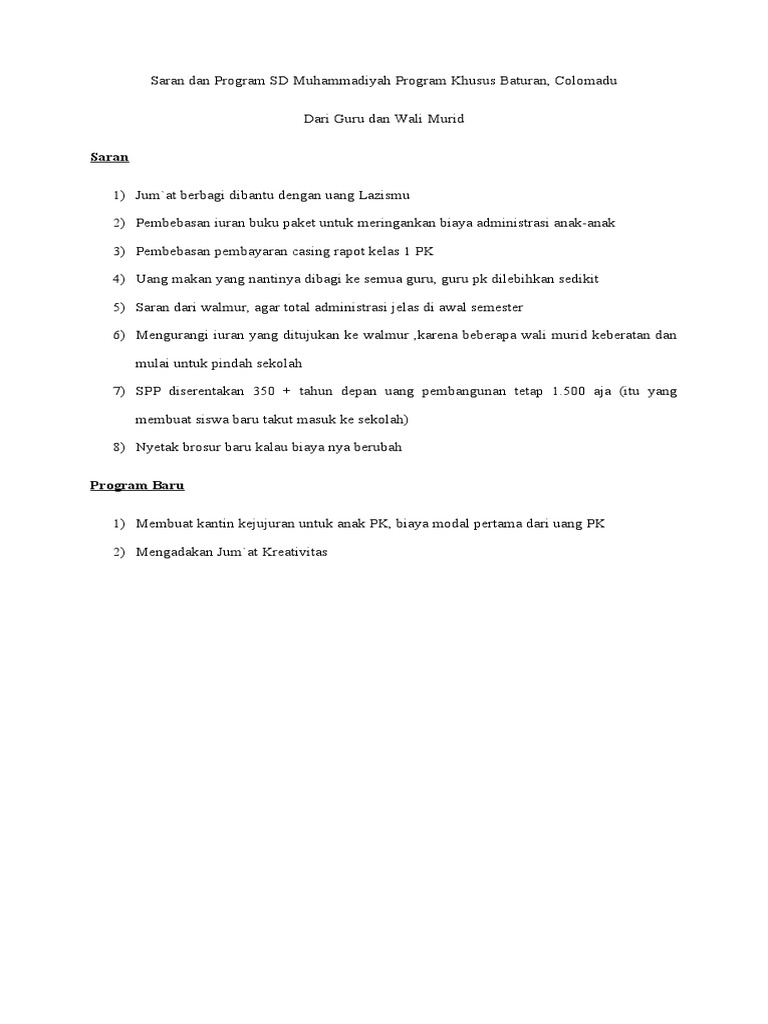 Beberapa Kendala Dan Program SD Muhammadiyah Program Khusus Baturan | PDF