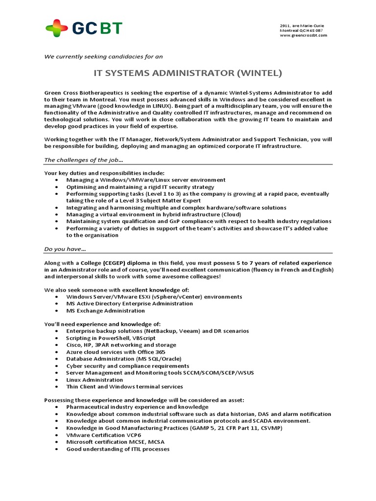 It Systems Administrator (Wintel) : We Currently Seeking Candidacies ...