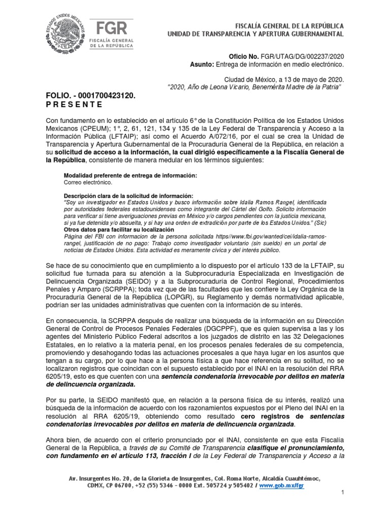 Idalia Ramos Rangel - INAI | PDF | Constitución | Queja