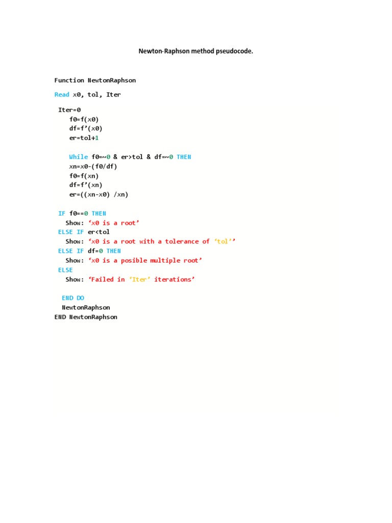 Newton Raphson Pseudocode | PDF