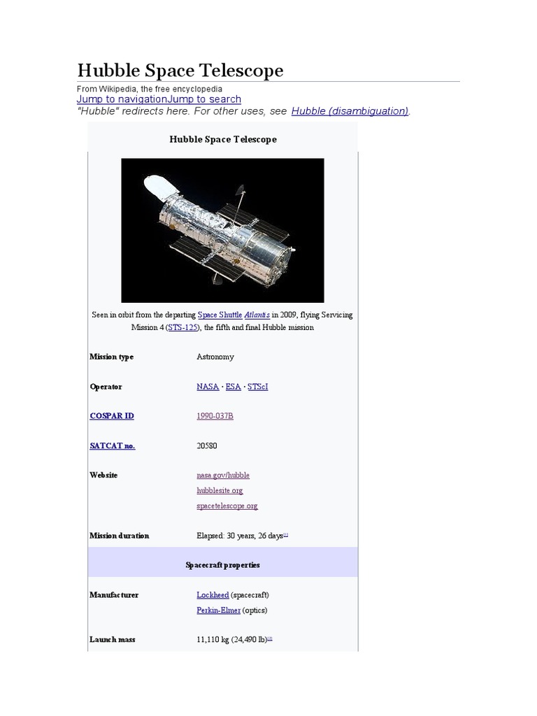 Hubble Space Telescope | PDF | Hubble Space Telescope | Observatory