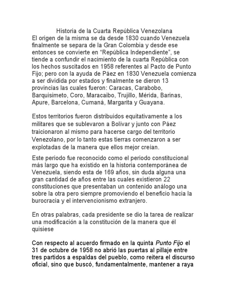 Historia de La Cuarta República Venezolana | PDF | Venezuela | República