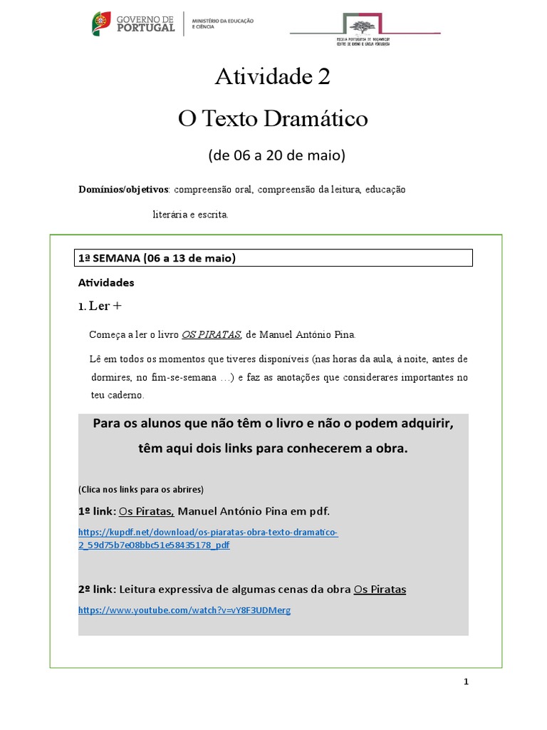 Atividade 2 - O TEXTO DRAMÁTICO | PDF | Autor | Livros