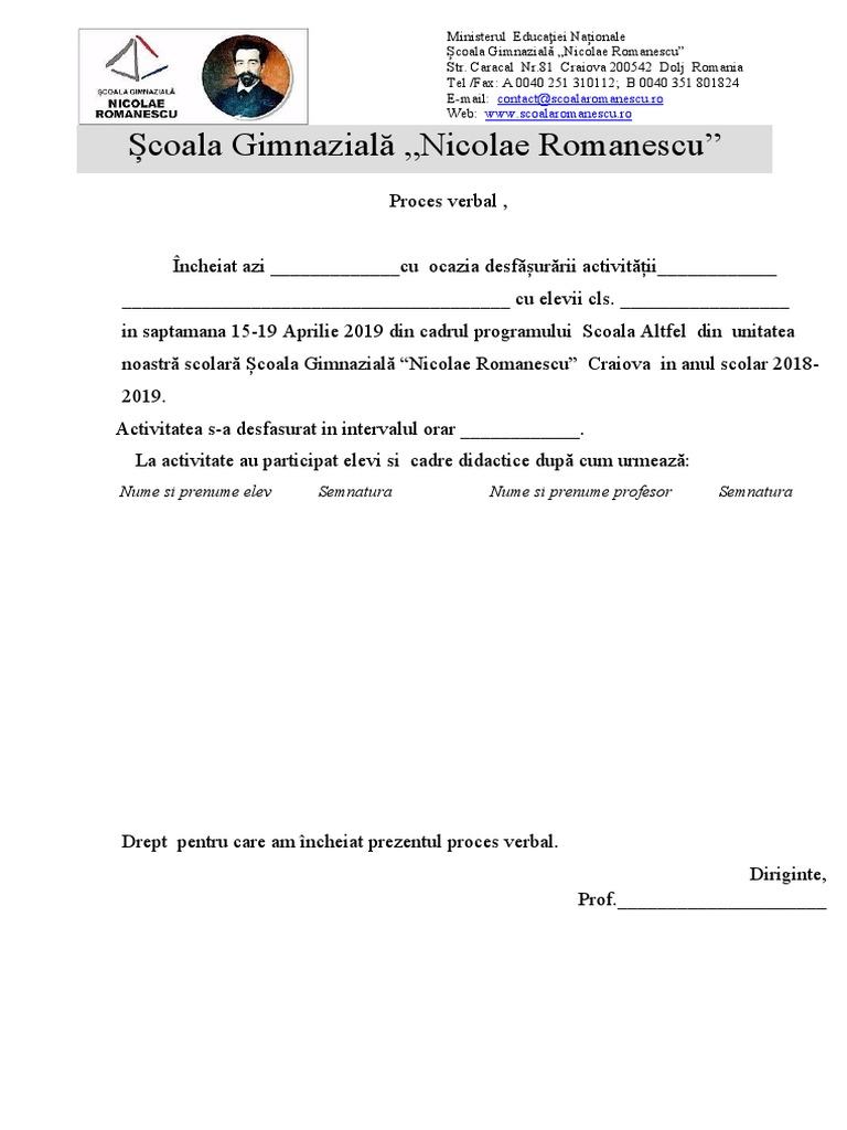 Proces-Verbal Activitate | PDF