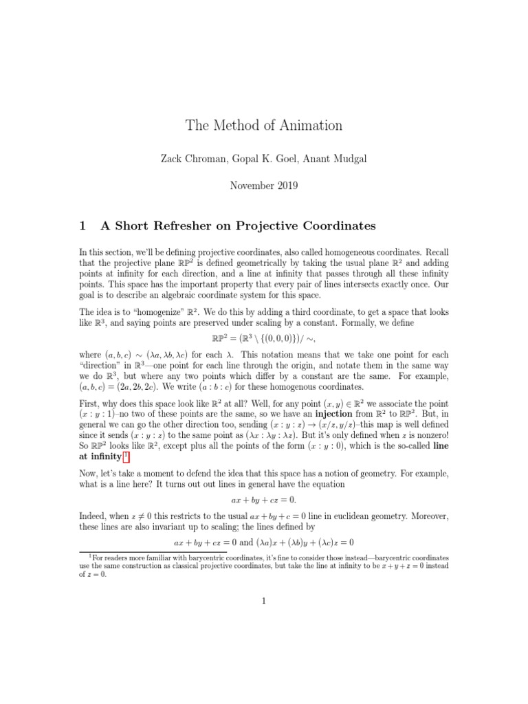 The Method of Animation: 1 A Short Refresher On Projective Coordinates ...