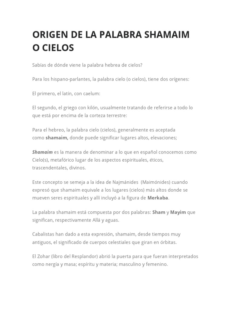 Significado de "Shamayim" en Hebreo | PDF | orador del Señor | Jesús