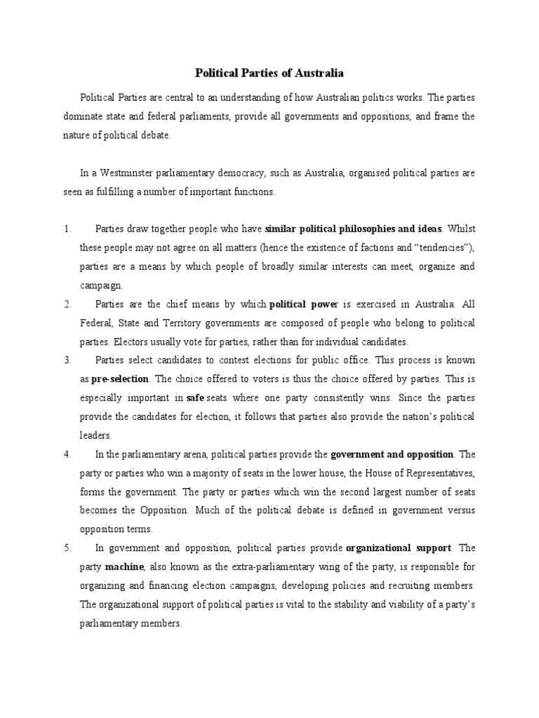 Overview of Australian Political Parties | PDF | Australian Labor Party ...