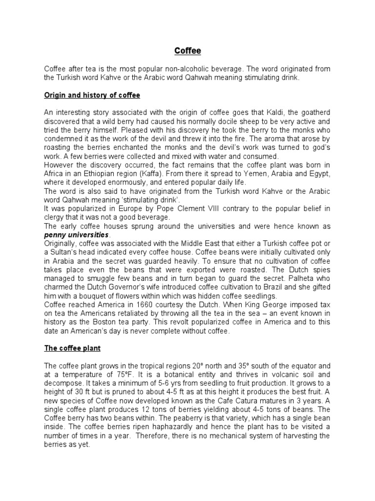 Coffee: Origin and History of Coffee | PDF | Coffee | Drink