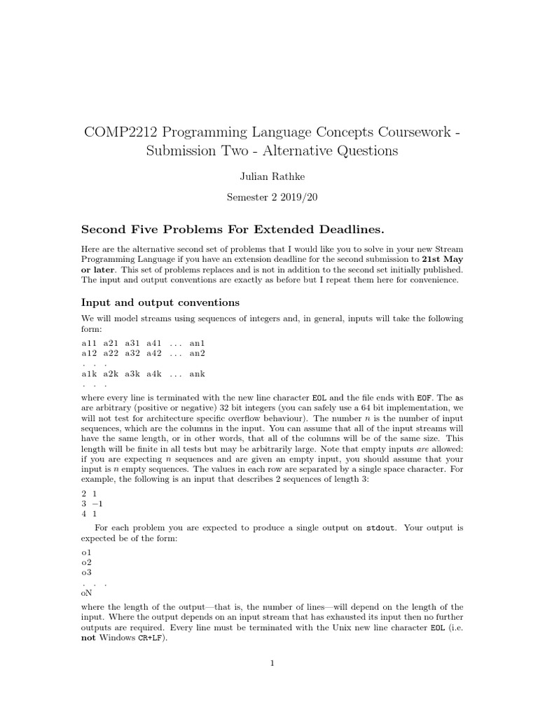 COMP2212 Programming Language Concepts Coursework - Submission Two - Alternative Questions | PDF ...