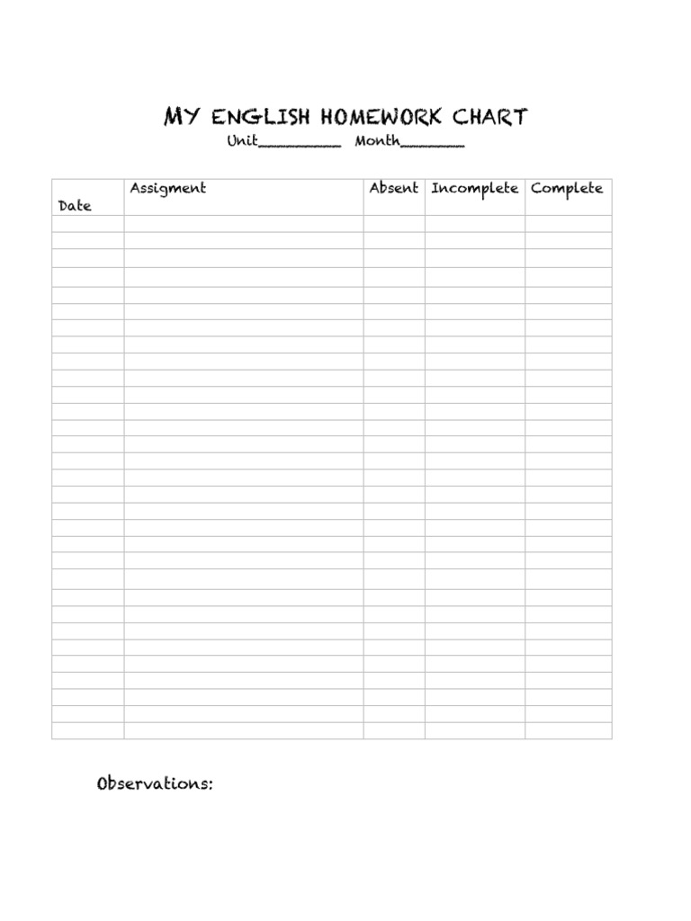 My English Homework Chart | PDF